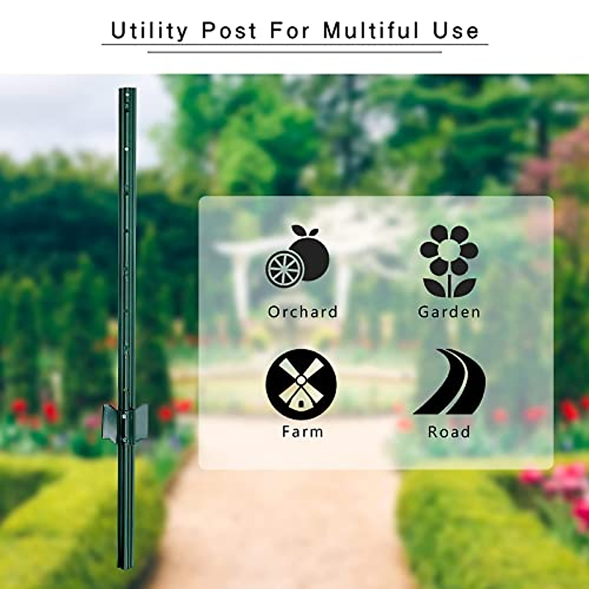 Gtongoko 7 Feet Sturdy Duty Metal Fence Post, Pack of 10, U Post for Fencing Green Fence Posts for Garden Yard and Outdoor Wire
