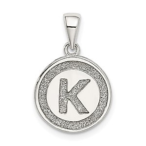 Auriga Fine Jewelry Sterling Silver Glitter Enamel Letter K Initial Circle Pendant Gift for Women