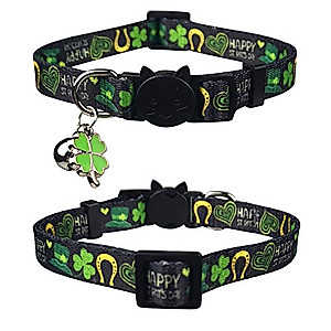 Lamphyface 3 Pack St. Patrick's Day Cat Collar with Bell Breakaway Adjustable