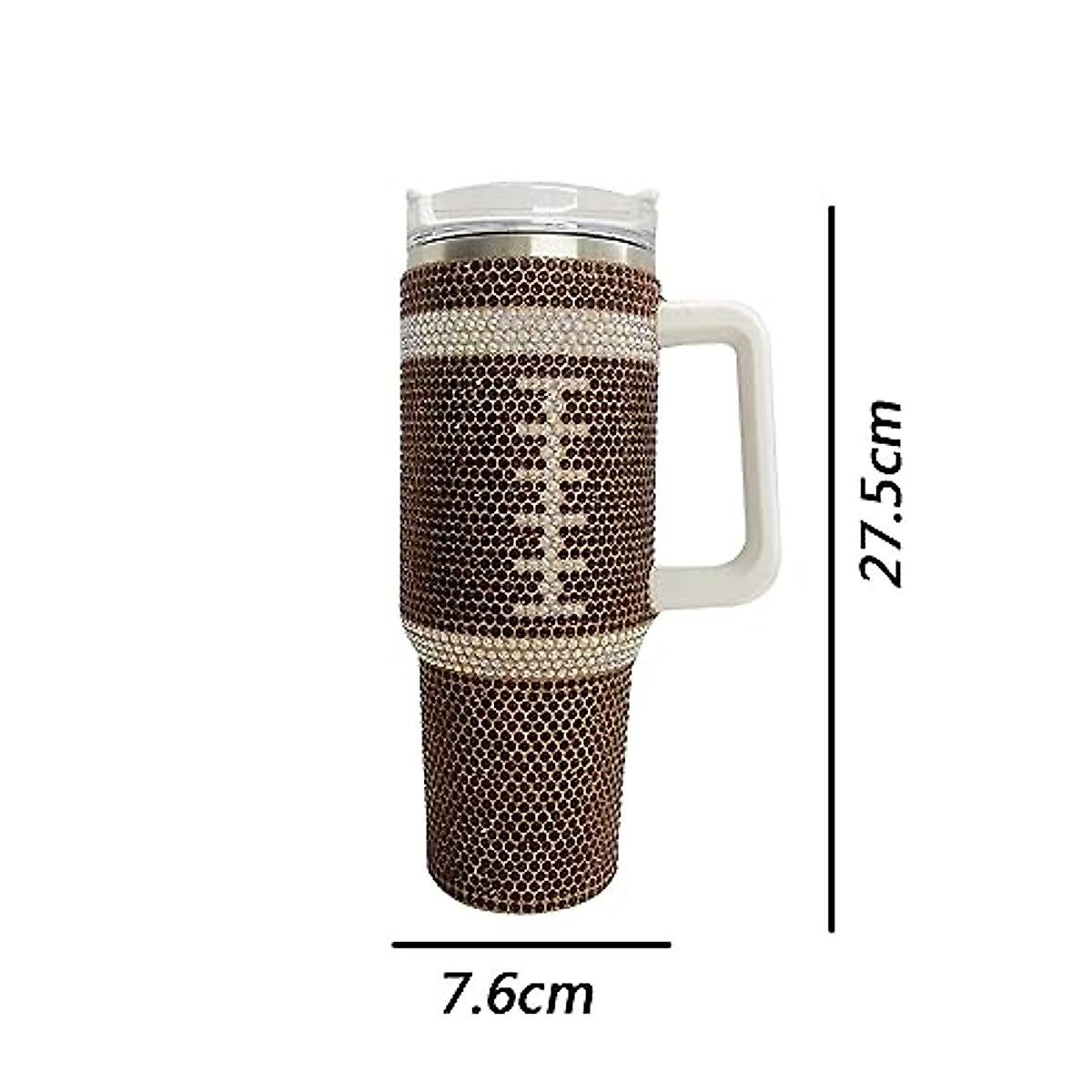 MYHOBBY Crystal 40 Oz Tumbler with Handle,Football Stainless Steel Water Bottle Double Wall Insulated Travel Mug,Good Gift For Ball Game Lover,Brown