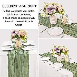 6 Pieces Sage Green 10FT Cheesecloth Table Runner Boho Gauze Fabric Table Runner Rustic Sheer Runner for Wedding Birthday Baby Shower Party Boho Table Decoration（Sage Green）