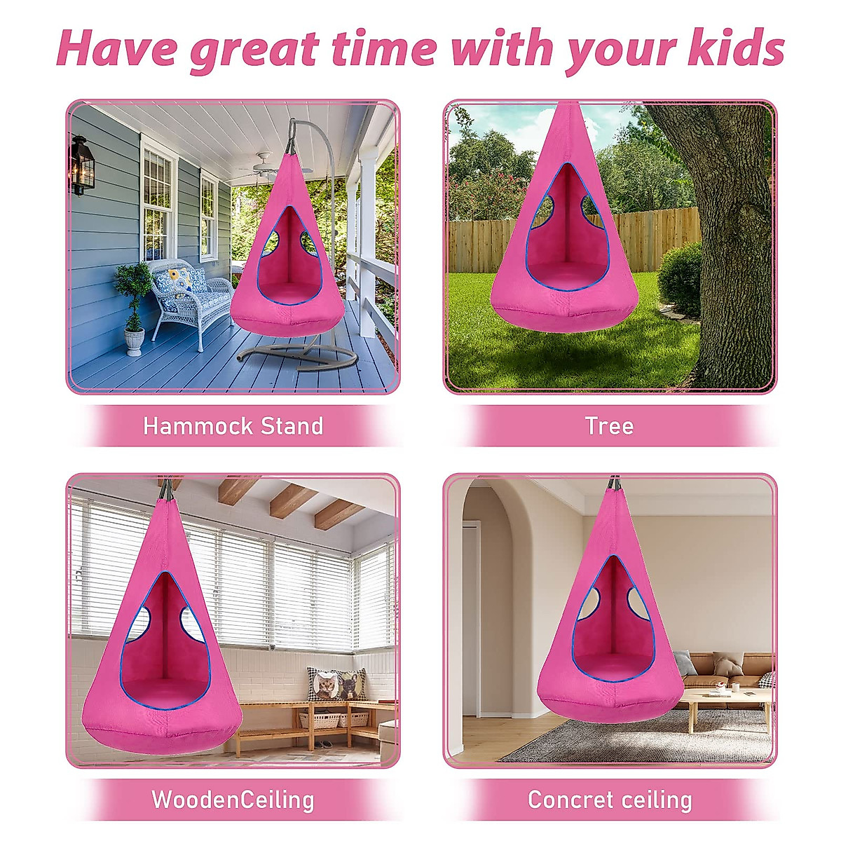 Kids Nest Swing Chair, Hanging Hammock Chair Nest Hammock Swing Chair with Pocket for Outdoor and Indoor(43.5" D x 52" H)