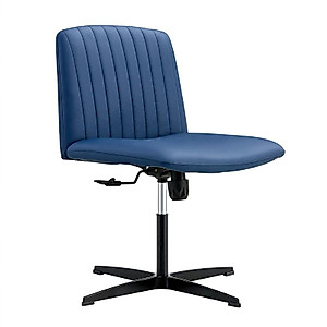 TURRIDU Criss Cross Chair No Wheels, Armless Office Chair with Wide Seat and Mid Back, Height Adjustable Swivel Cross Legged Office Chair Computer Vanity Chair for Home, Office, Small Space, Blue