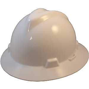 MSA V Full Brim Hard Hats w/FasTrac III Suspensions with Handy Tote Bag - White