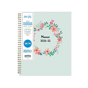 Blue Sky 2021-2022 Academic Year Weekly & Monthly Planner, 8.5" x 11", Frosted Flexible Cover, Wirebound, Laurel (131947)