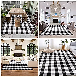 LHLJOYU Buffalo Plaid Rug Black and White Check Rugs Extra Large 5' x 7' Machine Washable Carpet Retro Lattice Checkered Outdoor Rug for Living Room Dining Room Bedroom Farmhouse(Plaid, 5' x 7')