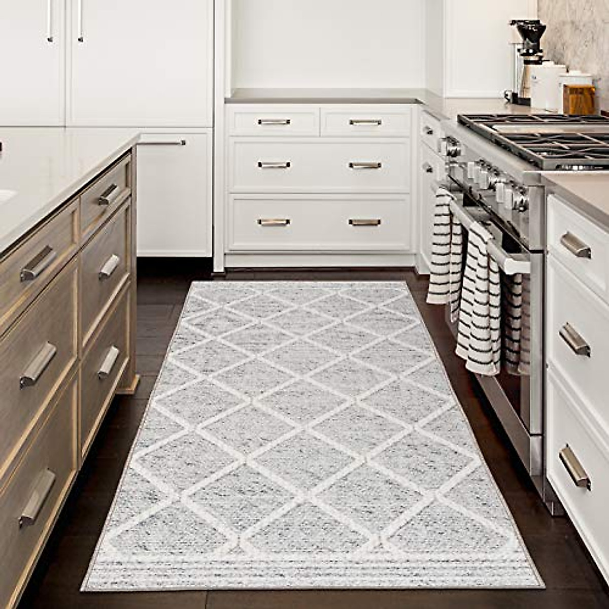 ReaLife Machine Washable Rug - Stain Resistant - Eco-Friendly, Non-Slip, Family & Pet Friendly - Made from Premium Recycled Fibers - Tessa Modern Distressed Trellis - Light Gray Ivory, 2'6" x 6'