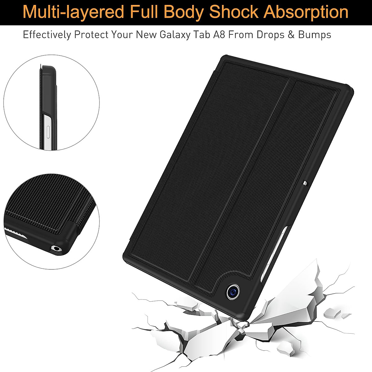 Soke Galaxy Tab A8 Case 10.5 Inch 2022, Shockproof Stand Folio Case, Multi- Viewing Angles, Hard PC Back Cover for Samsung Galaxy Tab A8 Tablet [SM-X200/X205/X207], Black