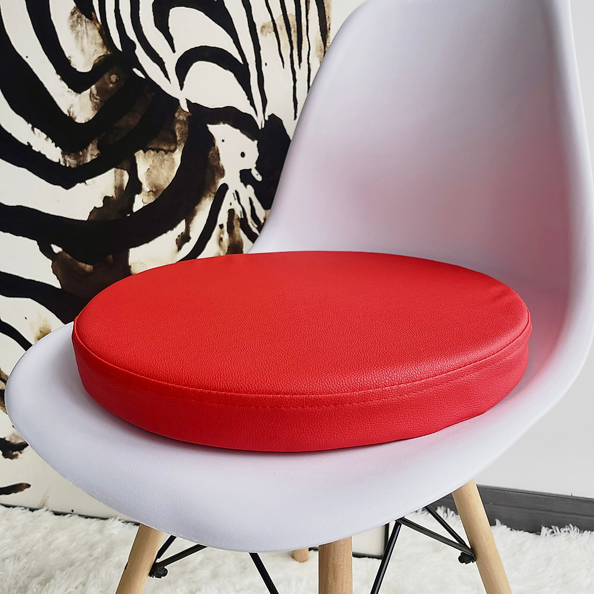 Frabury 2 Pack Round Leather Seat Cushions Office Kitchen Dining Chair Cushions Pads 16x2 Inch (Red)