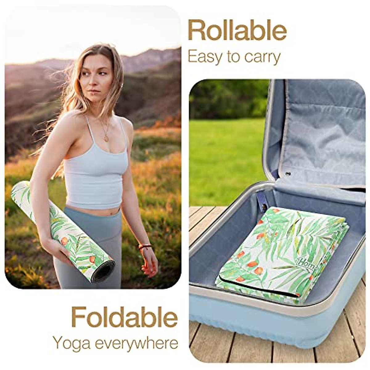 Homaisson Folding Travel Yoga Mat: 4mm Extra Thick Yoga Mat for Women|Non-Slip TPE High-Density Breathable Pro Yoga Mat for Men Foldable Print Graphic Fitness Mat - 72"L x 24"W Workout Mat for Yoga Pilates Floor Exercises