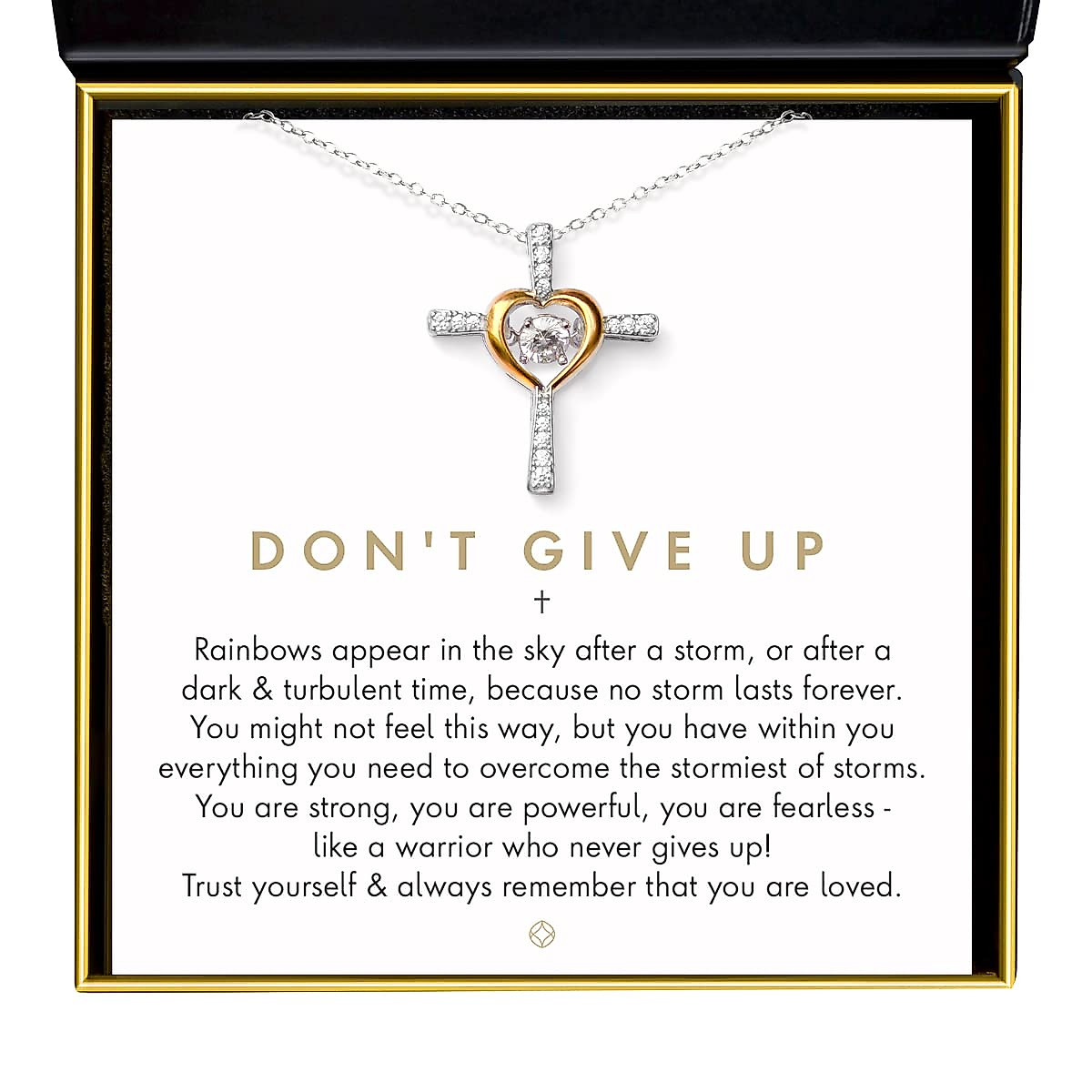 Aphrodite's Encouragement Gifts for Women, Cross Necklace Gift for a Fighter, Don’t Give Up,Dancing Crystal Heart Cross Necklace Gift Set, 925 Sterling Silver, Sterling Silver, Cubic Zirconia