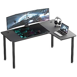 EUREKA ERGONOMIC 60 Inch Black Corner L Shaped Computer Desk, Home Office Gaming Study Work Writing Table Long Large Sturdy Workstation Simple Modern with Metal Legs, Right Side