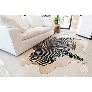 Zebra Print Black on Beige Genuine Cowhide Rug 6 x 7 ft. 180 x 210 cm