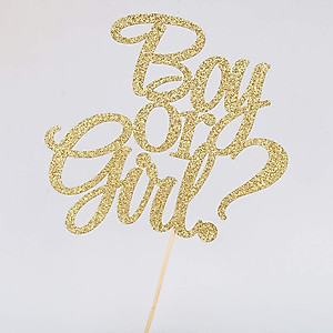 Auteby Boy or Girl Cake Topper - Glitter Baby Shower Party Decorations Supplies (Gold)