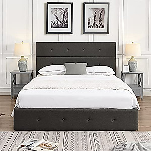 Harper & Bright Designs Queen Platform Bed with Storage Underneath, Upholstered Platform Bed with Gas Lift up Storage, Metal Bed Frame with Tufted Headboard（Gray, Button-Tufted）