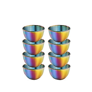 Stainless Steel Sauce Dishes Small Ice Cream Cups Mini Serving Dessert Bowl Round Seasoning Dishes Sushi Dipping for Kitchen 8 Pack (Rainbow, 3.35 inch)