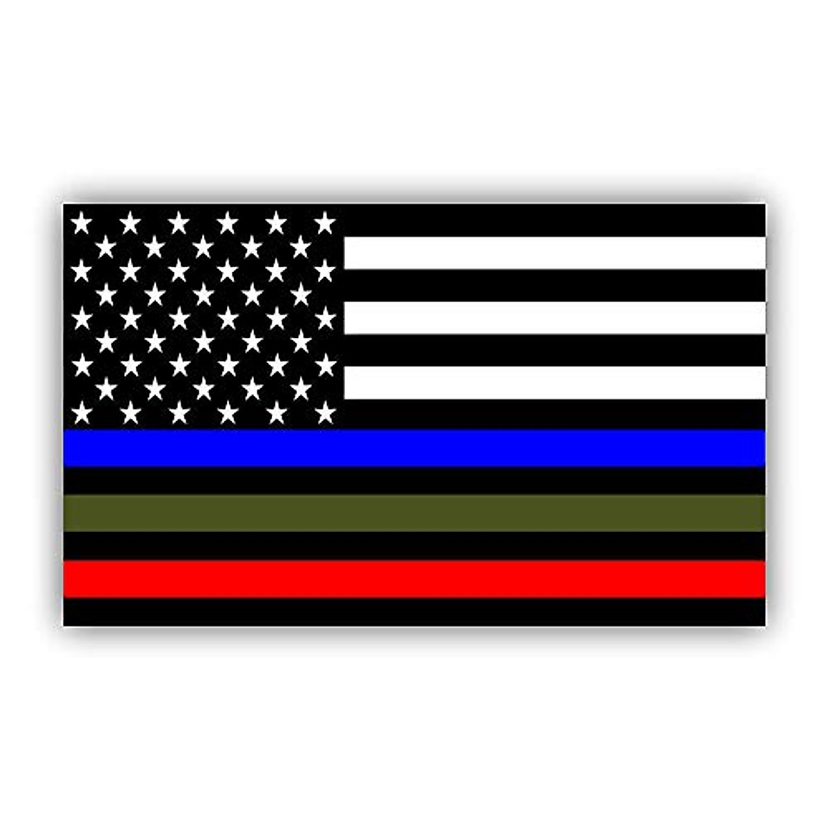 Magnet Police Military and Fire Thin Line USA Flag Blue Green and Red stripe Magnetic vinyl bumper sticker sticks to any metal fridge, car, signs 5"