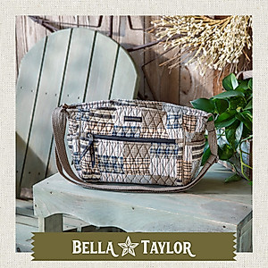 Bella Taylor Ninepatch Star Claire Quilted Cotton Country Patchwork Crossbody Shoulder Bag; Burgundy and Tan