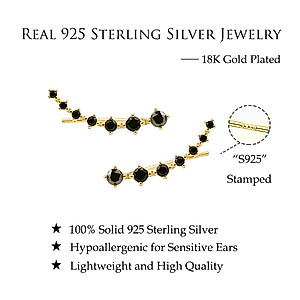 Reffeer 925 Sterling Silver 7 Crystals Cuff Earrings Climber for Women CZ Crawler Earrings Wraps (D-Gold-Black CZ)