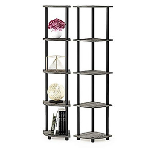Furinno Turn-N-Tube 5 Tier Corner Display Rack 2 Pack, French Oak Grey/Black