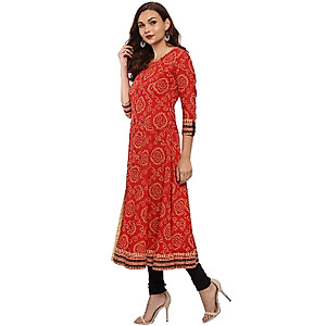 Yash Gallery Women's Plus Size Women's Cotton Bandhani Anarkali kurta for Women (Red)