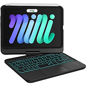 GreenLaw iPad Mini 6 Case with Keyboard, 7 Color Backlit, 360° Rotate, Sensitive Touchpad, Type-C Rechargeable, for iPad Mini 6th Generation 8.3 inch 2021, Black