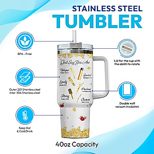 Hyturtle Personalized HairStylist Tumbler Gift For HairStylists Christian God Says You Are Cup With Name 40oz Tumbler with Handle&Straw Lid Hairdressing Hairdresser Coffee Cup Flower Print Cosmetology