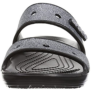 Crocs Unisex Classic Graphic Two-Strap Slide Sandals, Black/Black, 9 US Women