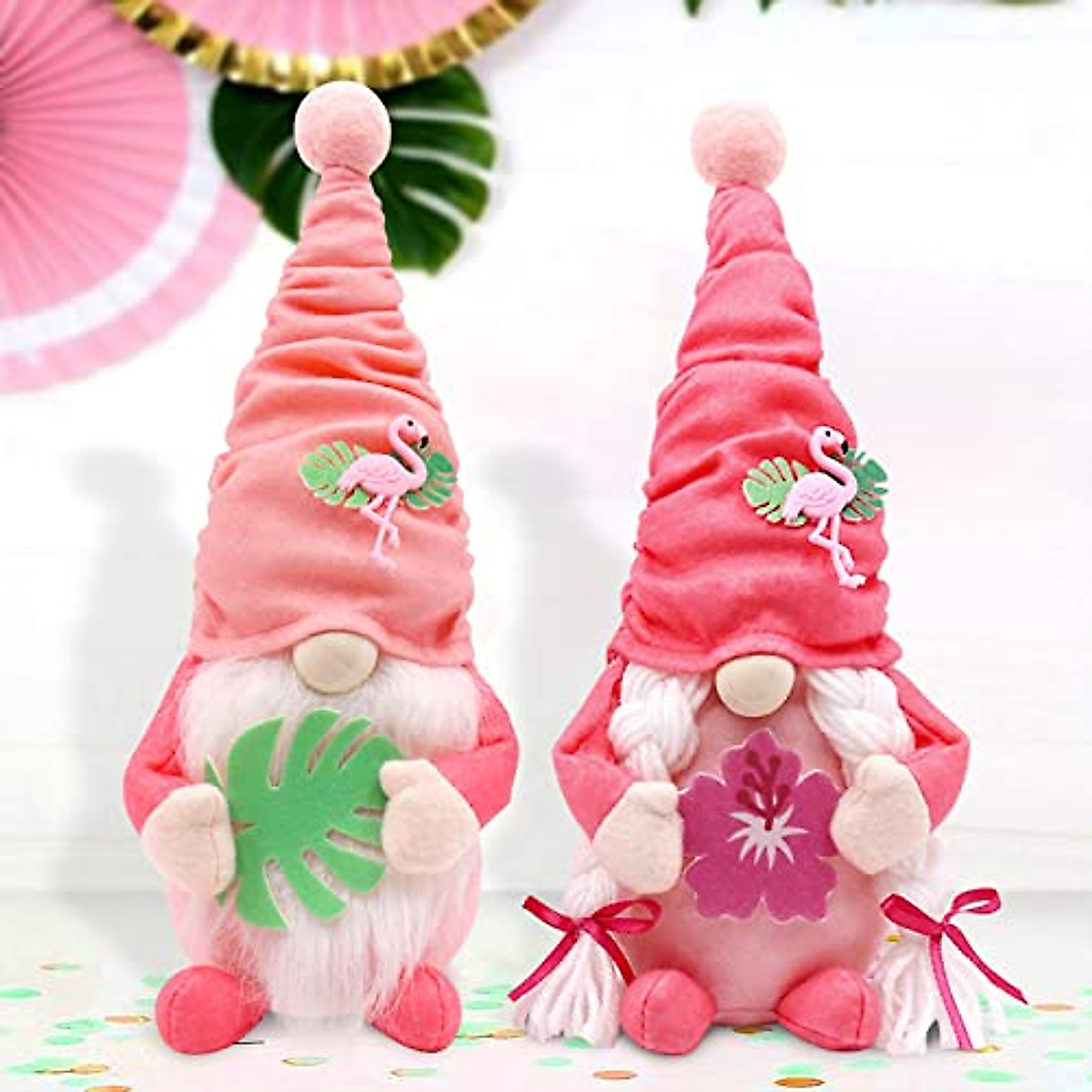 CiyvoLyeen Flamingo Gnomes Summer Gnomes Decor Beach Tropical Decor Tomte Plush Handmade Scandinavian Nisse Elf Dwarf Home Household Farmhouse Kitchen Tiered Tray Decorations