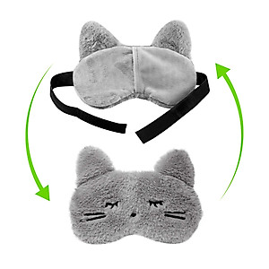 Matt and Mollie Kids Safety Sleep Mask - Children's Eye Cover for Sleeping at Home & During Travel - Cute Animal Designs, Wide Adjustable Pull-Apart Strap (Gray Cat)