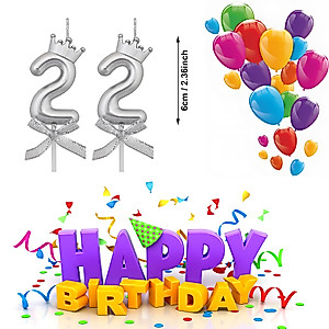 VSHILI 22 Birthday Candles, 22nd Cake Candles, Silver Happy Birthday Number 22 Candles Cake Topper Decorations for Party Men Women