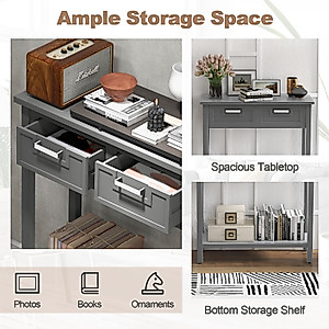 Giantex Console Table with Drawers, Entry Table, Narrow Sofa Table with Open Storage Shelf, Wood Legs, Foyer Table, Entryway Table for Office, Living Room, Hallway, Couch Table(Gray)