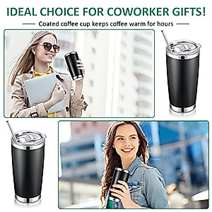 SEEWEY 24 Pack Insulated Travel Tumblers 20oz Tumbler Double Wall Vacuum Travel Mug with Lid and Straw Stainless Steel Double Wall Coffee Cups Powder Coated Coffee Mug for Cold and Hot Drinks (Black)