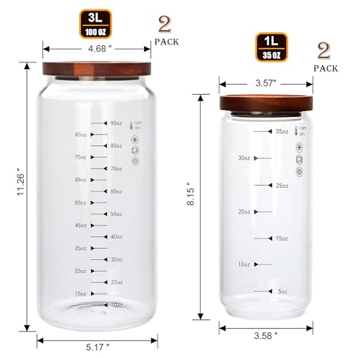 Datttcc 100 oz Glass Storage Canisters with Wood Lids,Clear Food Storage Container Jars with Airtight for Noodles,Flour, Cereal,Sugar,Rrice,Tea,Coffee Beans,4 Pack