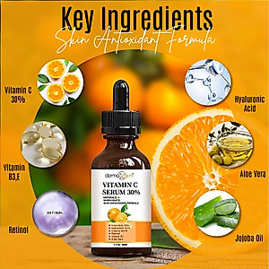 DERMAXGEN 30% Vitamin C Serum for Face, Hyaluronic Acid + Vitamin (B3 + E) + Jojoba + Aloe Vera- Natural & Organic Anti Wrinkle & Skin Rejuvenator Moisturizer Vitamin C for All Skin - Anti Aging Serum (1 FL OZ)