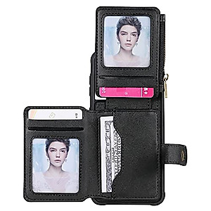 Compatible with Samsung Galaxy S22 Ultra 5G Wallet Flip Case with Zipper Pocket & Card Slots, DasKAn Anti Drop Shockproof Rubber Bumper PU Leather Protective Phone Cover with Stand Feature, Black