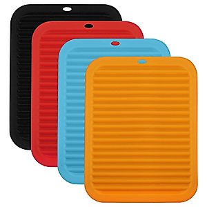 Hedume 4 Pack Silicone Pot Mat, Heat Resistant Food Grade Silicone Trivet Mats, Rectangular Drying Mat for Countertop Trivet Pads Hot Dishes, Pots and Pans (4 Colors)