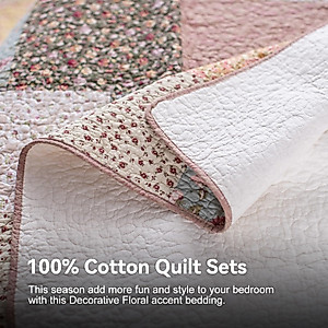 KASENTEX Authentic 100% Cotton Easy Clean – Luxury Boho Quilt with Decorative Floral Print Patchwork Design Oversized Bedspread, Soft Bedding, Full/Queen 90x96”, Boho-Royal Garden