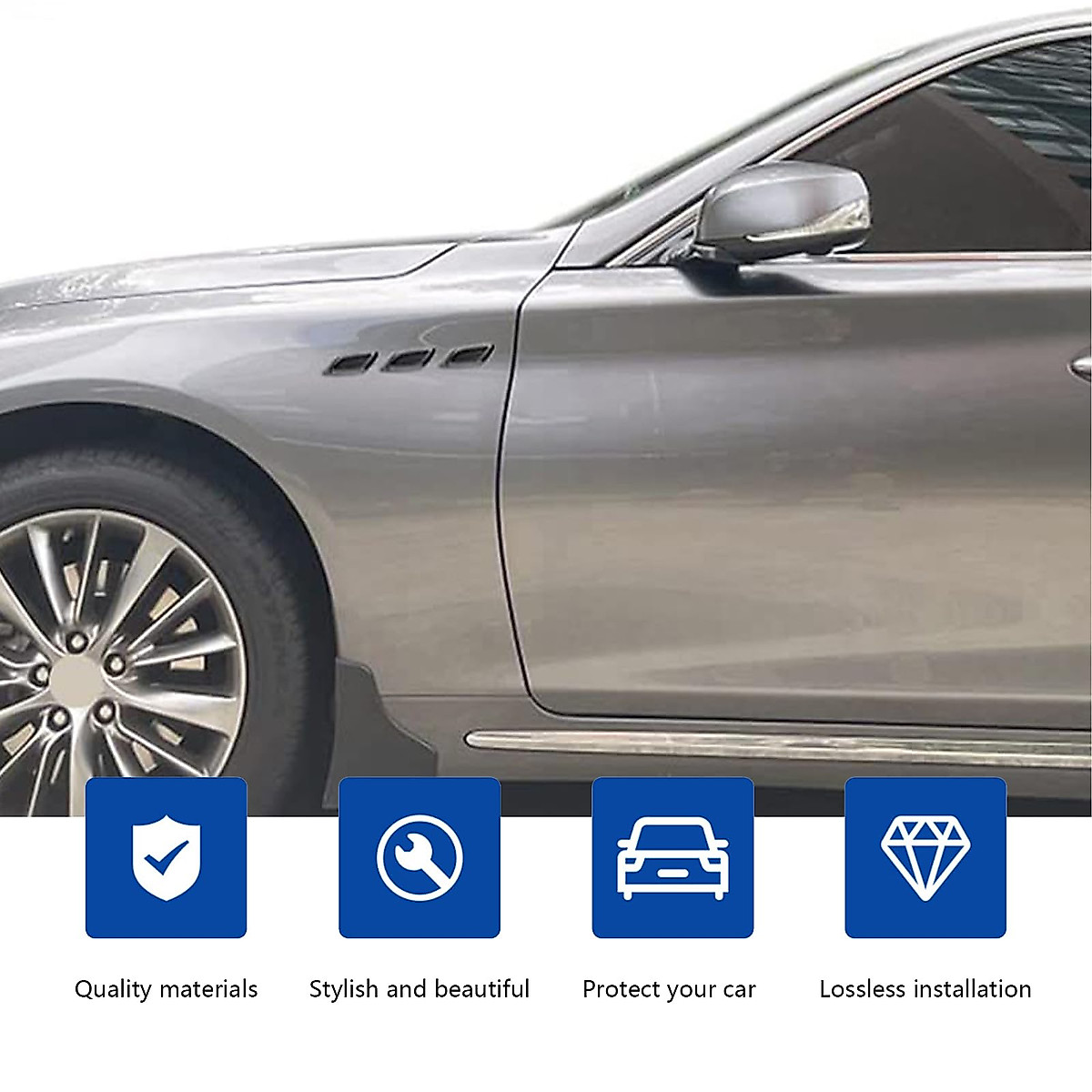 Hawyet Pack-6 Car Side Vent Stickers, ABS Shark Gills Stickers, 4.25" x 1.45" Air Flow Fender Trims, Three-Dimensional Auto Decorations, Universal for Most Cars, Trucks, SUVs (Black)