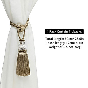 BEL AVENIR 4 Pack Curtain Hand-Woven Tiebacks Crystal Holdbacks Home Decorative Tassels (Golden, 4 Pack)