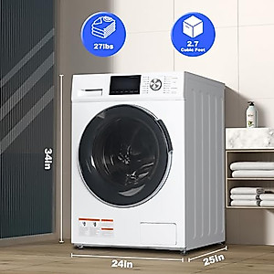 SMETA Compact Front Load Washer Washing Machine 2.8 cu. ft. Small Front Foading Space Saving Washer 24" with 36-Minute Quick Clothes Washing Machines RV Dorm Camper (2.8 cuft)