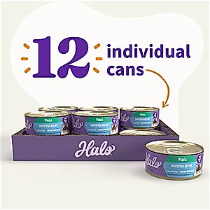 Halo Adult Grain Free Wet Cat Food Pate, Whitefish Recipe, Healthy Cat Food with Real, Whole Whitefish, 5.5 oz Can (Pack of 12)