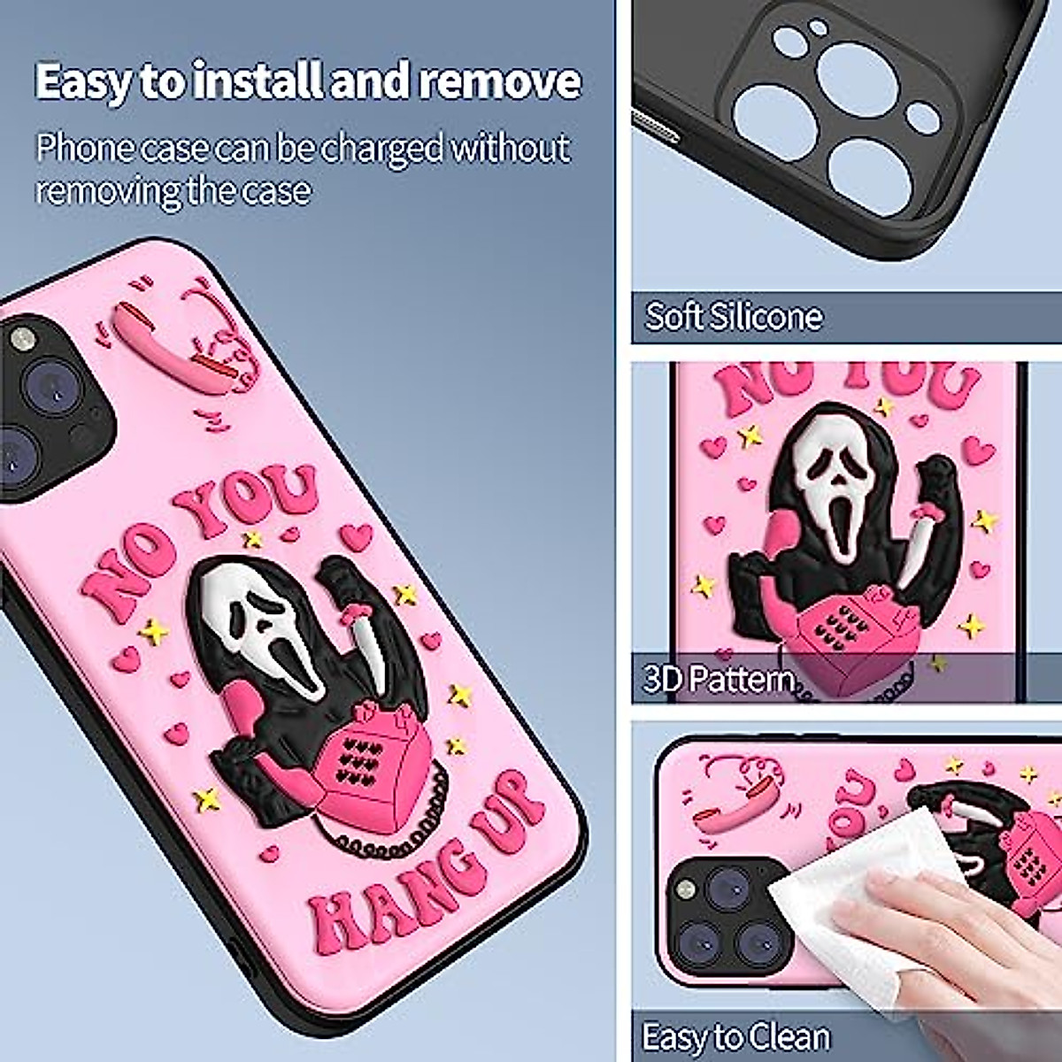 TOLUOHU Compatible with iPhone 13 Pro Max Phone Case Cute Cartoon Skull Skeleton Design for Women Girls Teens, 3D Cases Soft Silicone Fashion Cool Protective Case for iPhone 13 Pro Max 6.7" - Pink