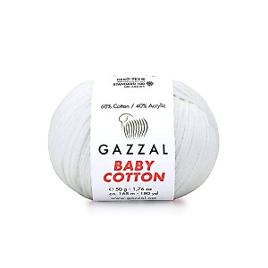Gazzal Baby Cotton Yarn,60% Cotton 40% Acrylic 2 Ball (Skein) Each 1.76 Oz (50g) / 150 Yrds (165m) Soft, 2 - Fine Baby Yarn (3410 White)