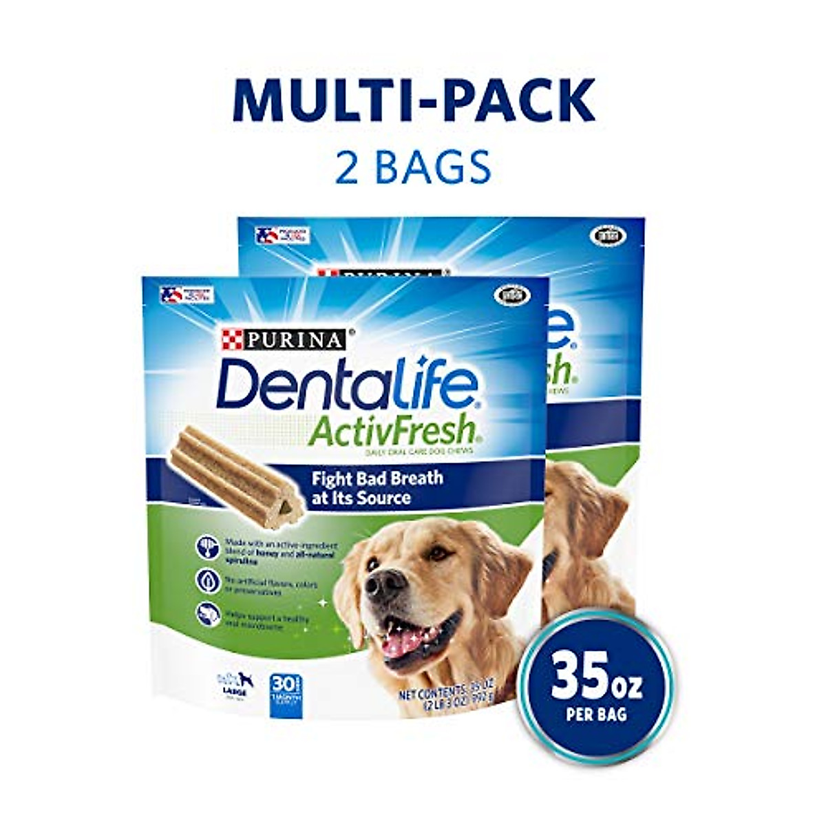 Purina DentaLife Large Dog Dental Chews; ActivFresh Daily Oral Care - (2) 30 ct. Pouches