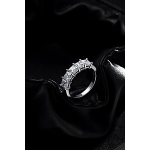 Half Eternity Moissanite Ring, Wedding Rings for Women, 2.0 Carat 5 Stone Moissanite Ring 925 Sterling Silver with 18K White Gold Plated D Color VVS1 Princess Cut Lab Created Diamond Half Eternity Engagement Wedding Band for Women Size 5