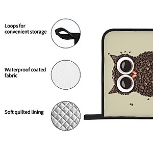 Jatcre Cute Owl Oven Mitts and Pot Holders Sets Coffee Printed Oven Gloves and Hot Pads Heat Resistant Potholder Gloves Oven Mitt 4 Piece Set for Kitchen Cooking Baking Grilling