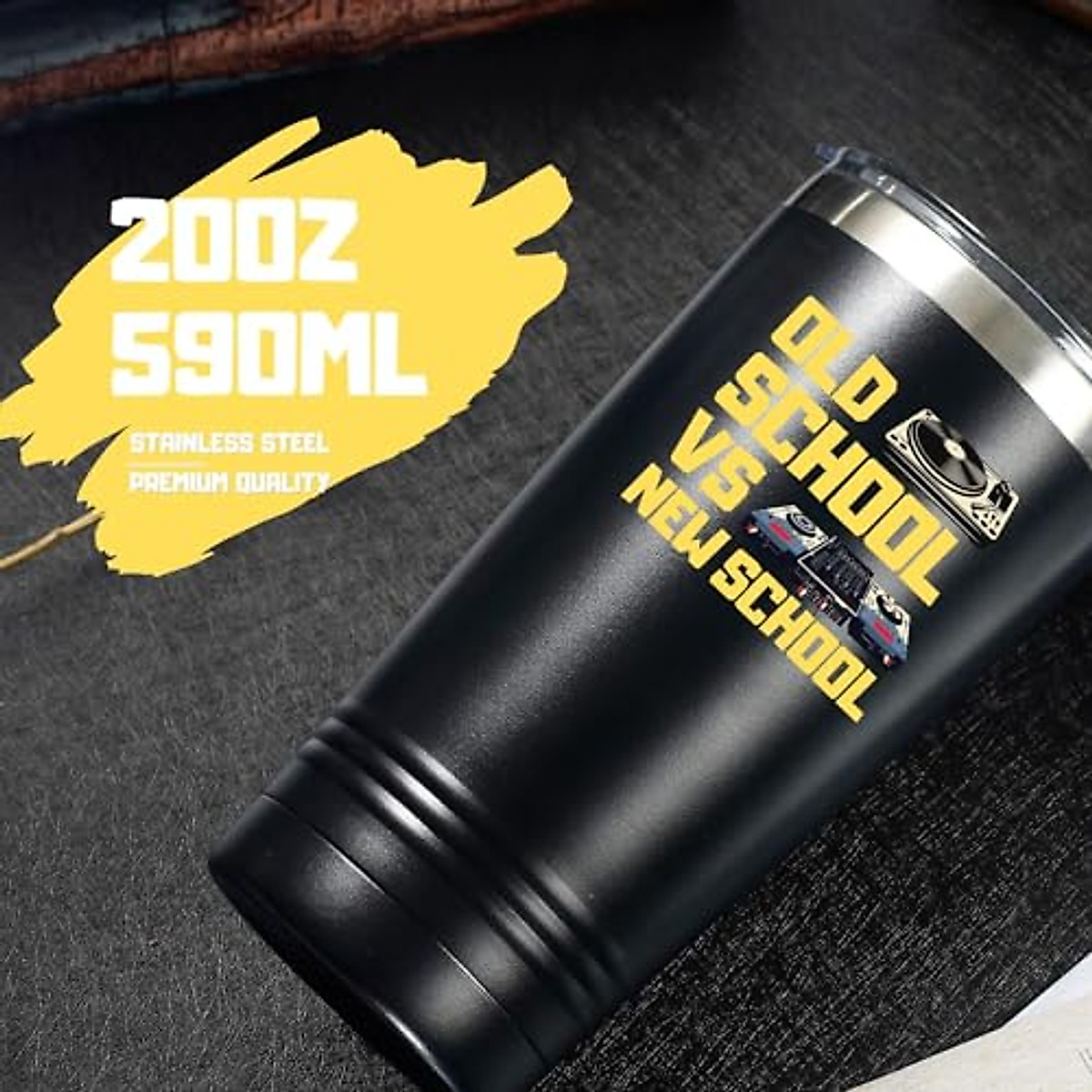 Onebttl DJ Gifts for Men, Women, Disc Jockey Gifts, DJ Tumbler, Old School New School, Gifts for Disco Lovers, Bar Lovers, Stainless Steel Tumbler 20OZ - Black, Manual