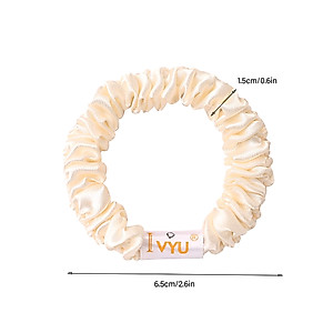 Hair Ties Silk Satin Scrunchies - Small Mini Thin Elestics Ponytail Holder Hair Bands Skinny Scrunchy For Thick Curl Hair No Crease Hair Ties Soft Accessories No Hurt Your Hair for Women and Girls (Beige)