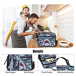 Gtonpum Lunch Bag for Boys Girls, Stylish Reusable Insulated Box with Side Pocket, Durable Cooler Lunch Tote with Detachable Handle, 12 x 4 x 10 Inch, Grey Shark